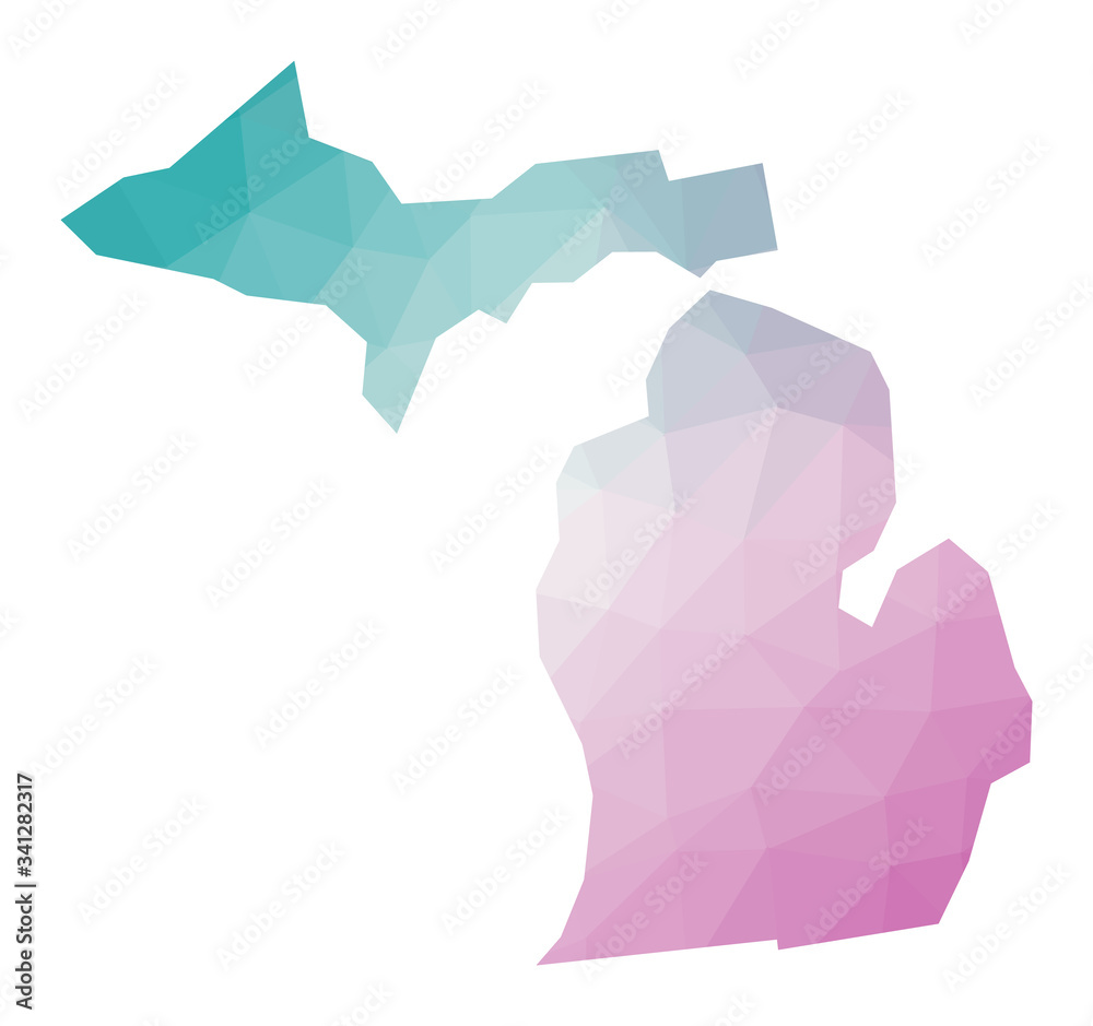 Polygonal map of Michigan. Geometric illustration of the us state in ...