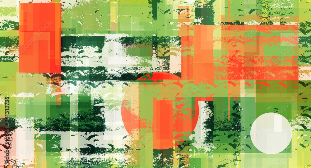 Vintage green distressed template in geometric japanese modern grungy ...