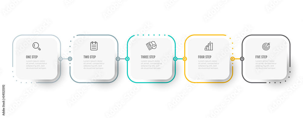 Business infographic thin line process with square template design with ...