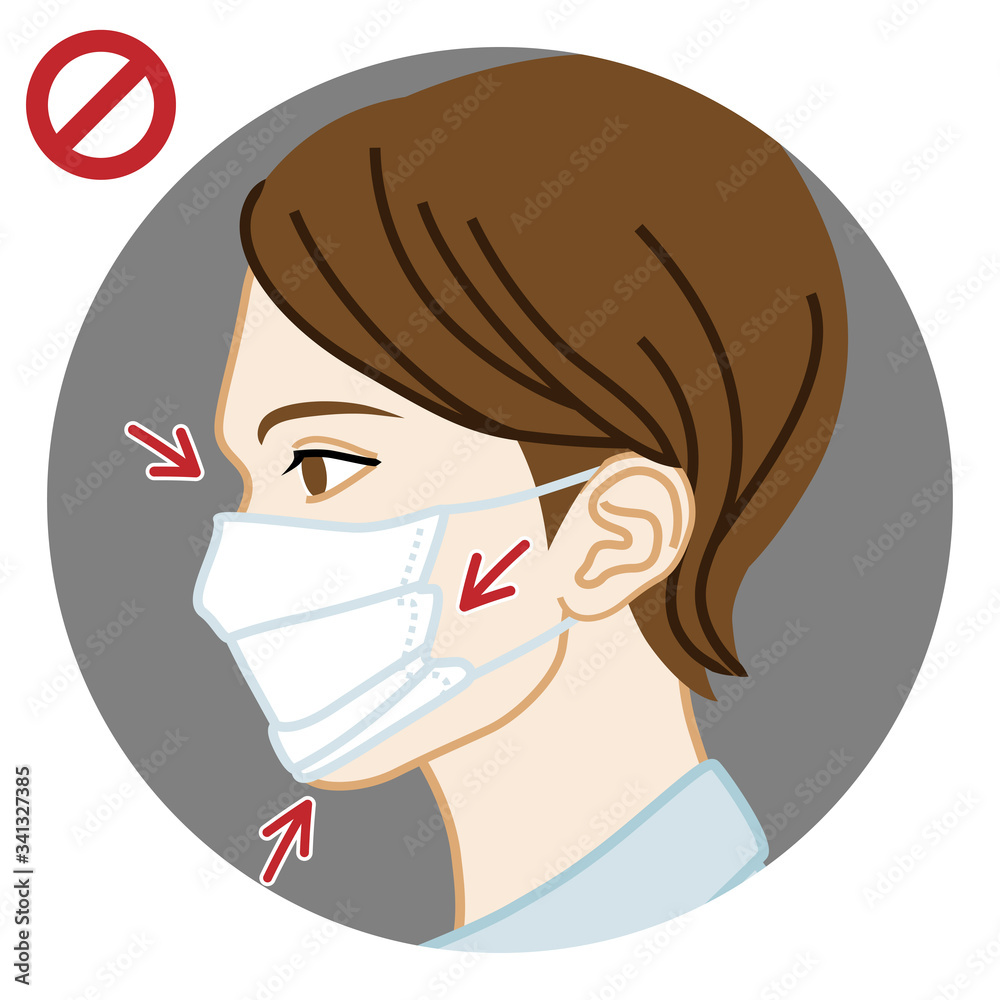 Young woman wearing a face mask wrong way, chin expose - side view ...
