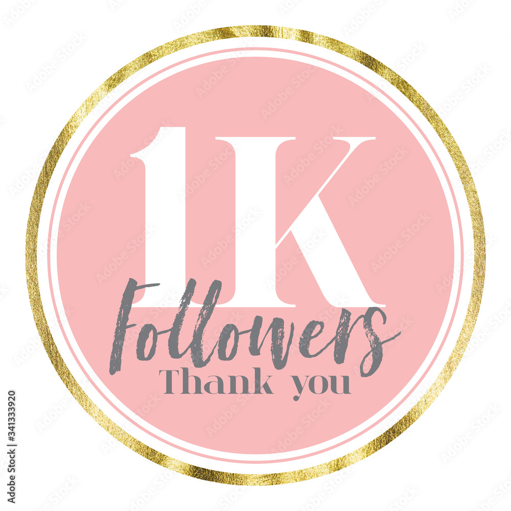Thank you 1K followers. Pink and gold social media followers banner ...
