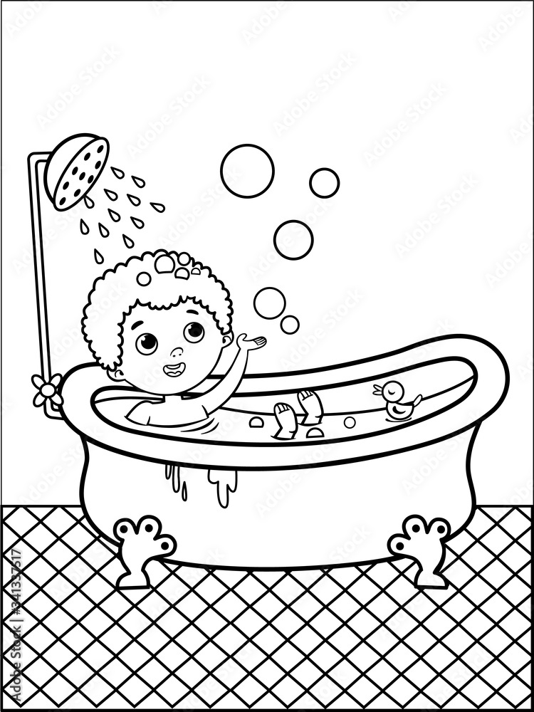 Bathing boy coloring page for kids. Vector illustration. Stock Vector ...