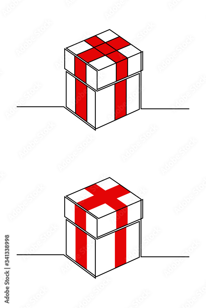 Vector illustration. Continuous line drawing square carton gift box ...