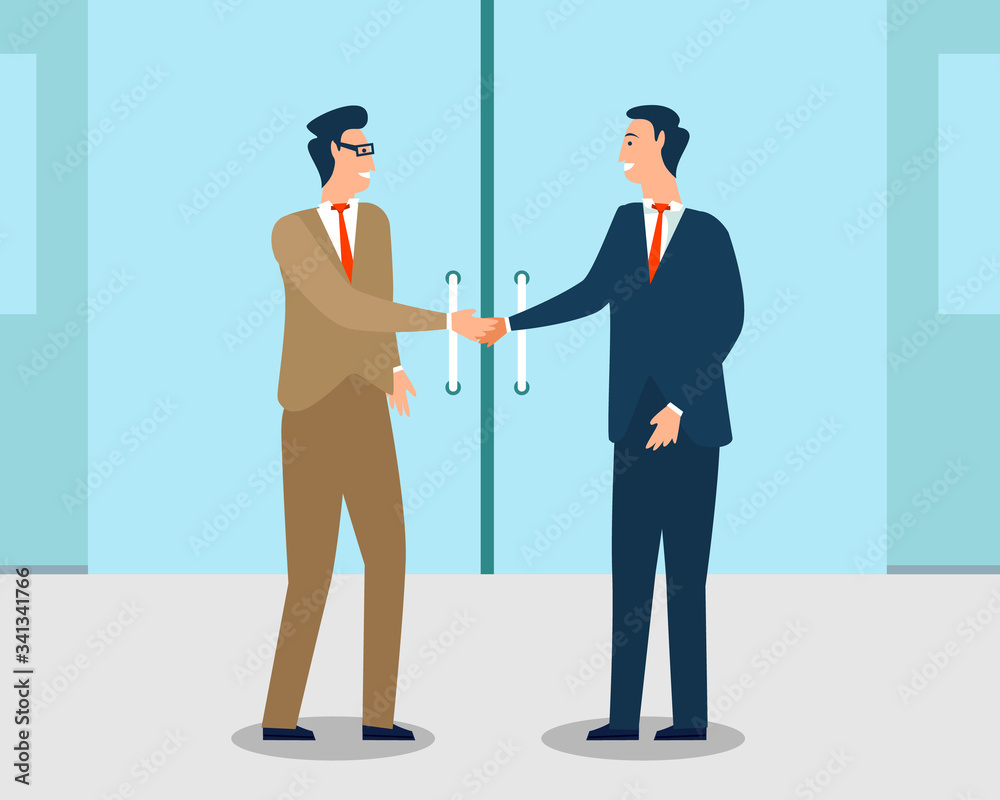 Two business man shaking hands. Businessmen first meeting greeting with ...
