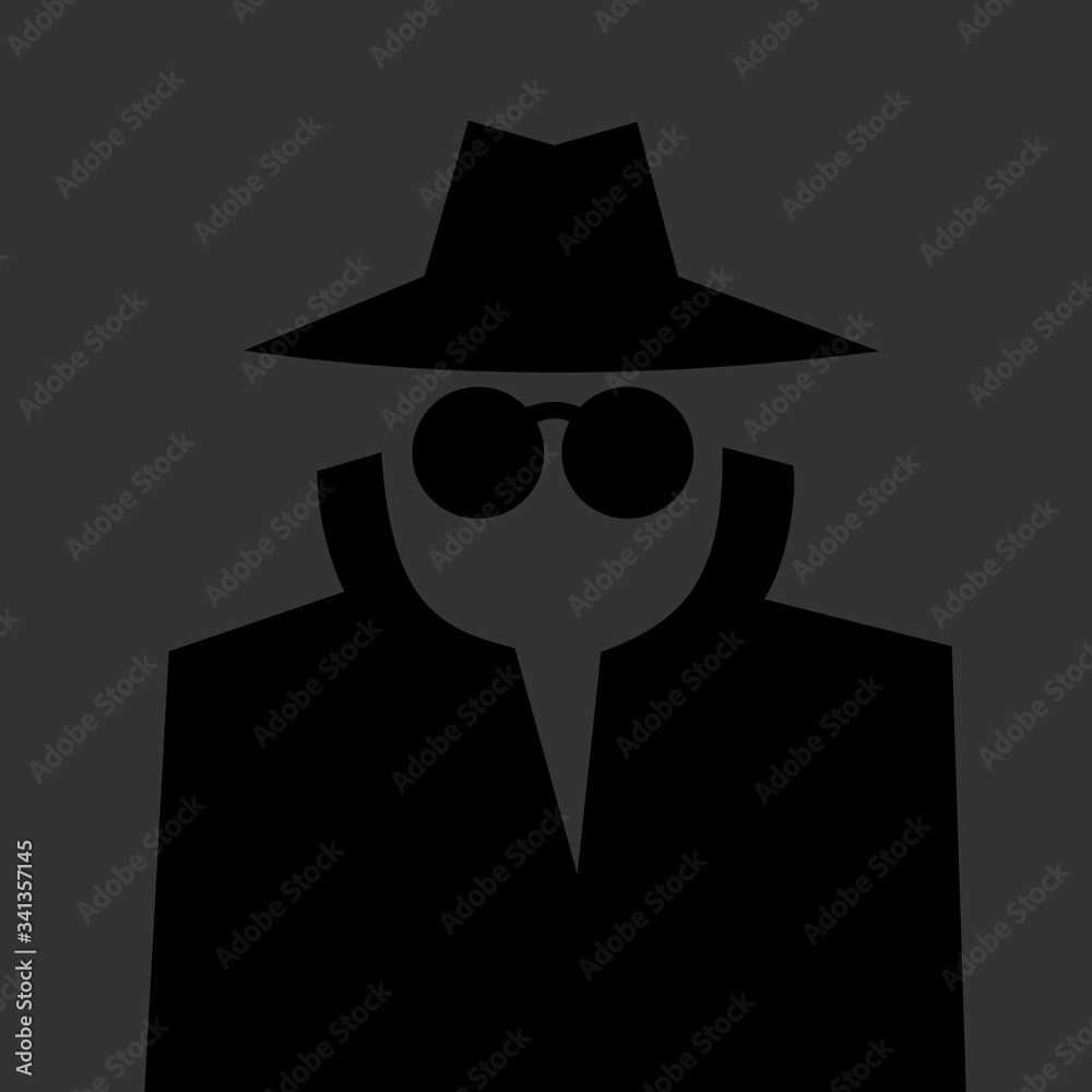 Spy, agent and undercover - spooky covered person with glasses, coat ...