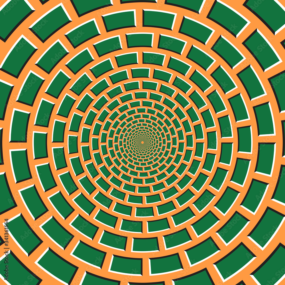 Optical motion illusion vector background. Green bricks shapes move ...
