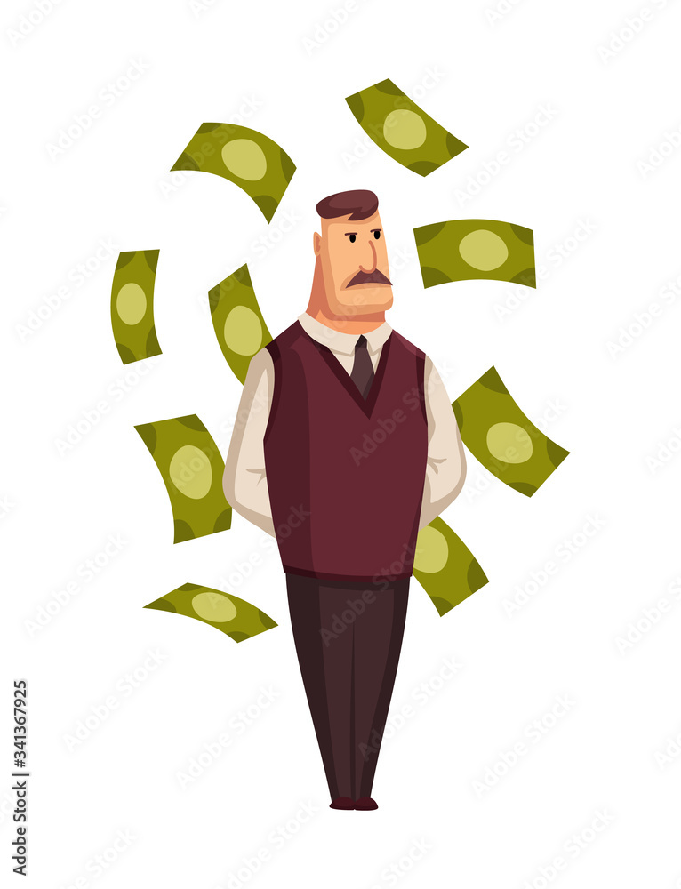 Vector cartoon rich people. Happy super rich successful businessman ...