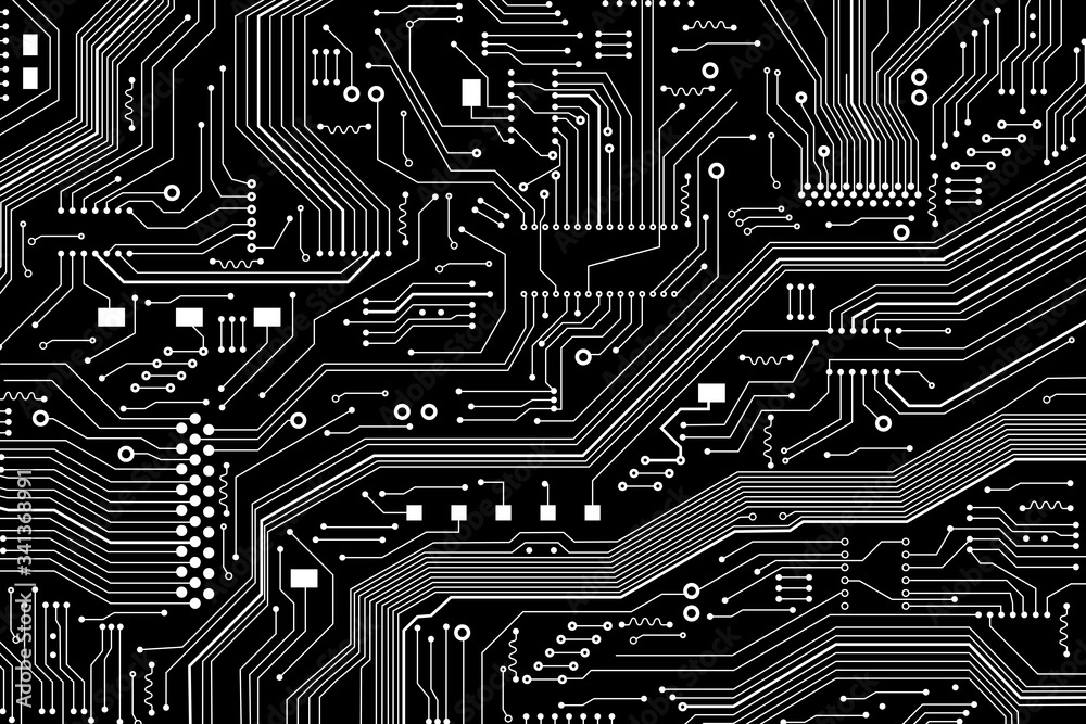 Computer engineering. Black and white electronic motherboard ...