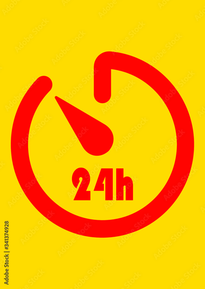 Pointer working hours 24 hours a day. 24 hour work. Place for text ...