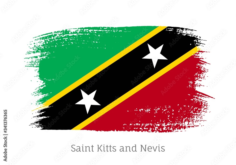 Saint Kitts and Nevis islands official flag in shape of paintbrush ...