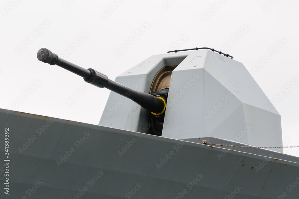 4.5 inch Mark 8 naval gun on a rotating turret on Royal Navy Type 45 ...