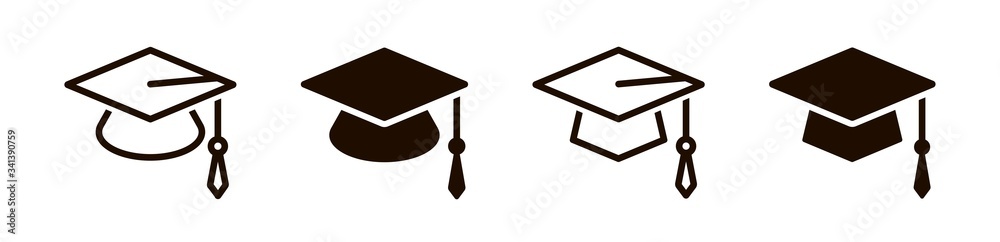 Graduation cap vector icon set isolated. Graduation hat sign, symbol in ...