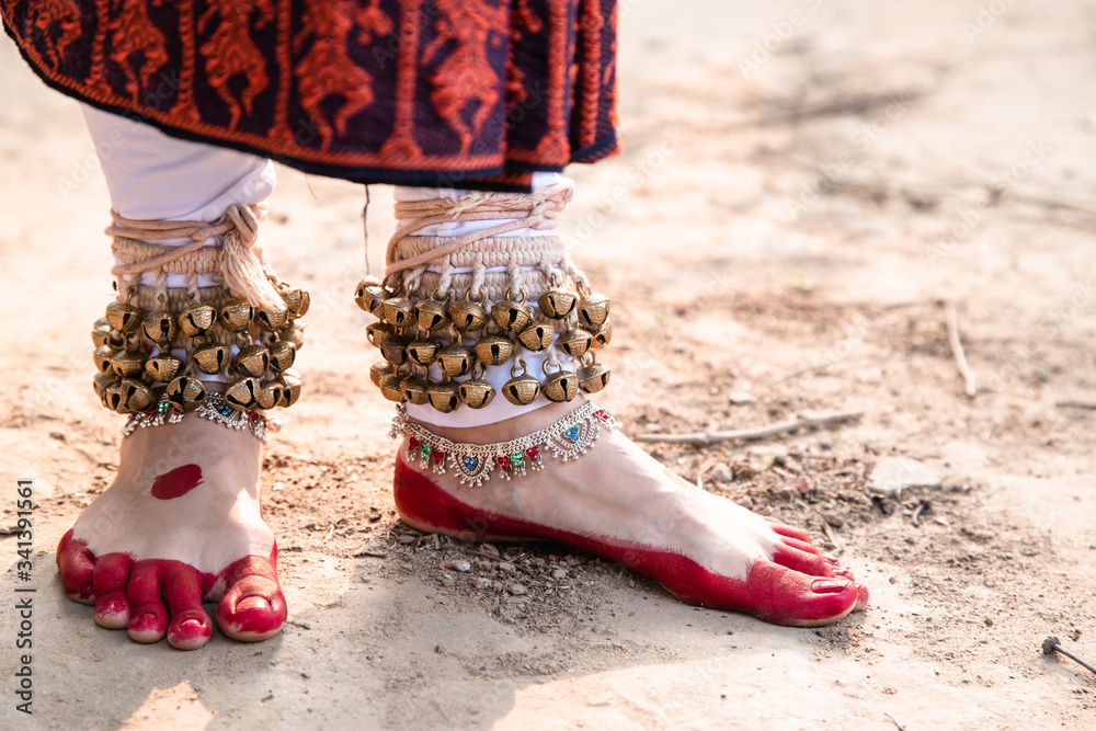 dance form indian classical feet with ghungru. close up, copy space ...