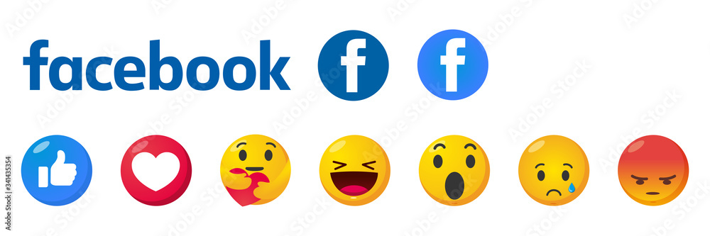 Facebook emoticon buttons. Collection of Emoji Reactions for Social ...