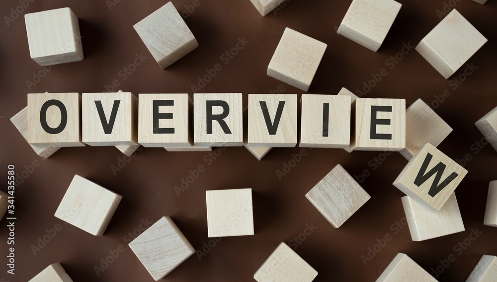 Overview word written on wood cube with red background Stock Photo ...