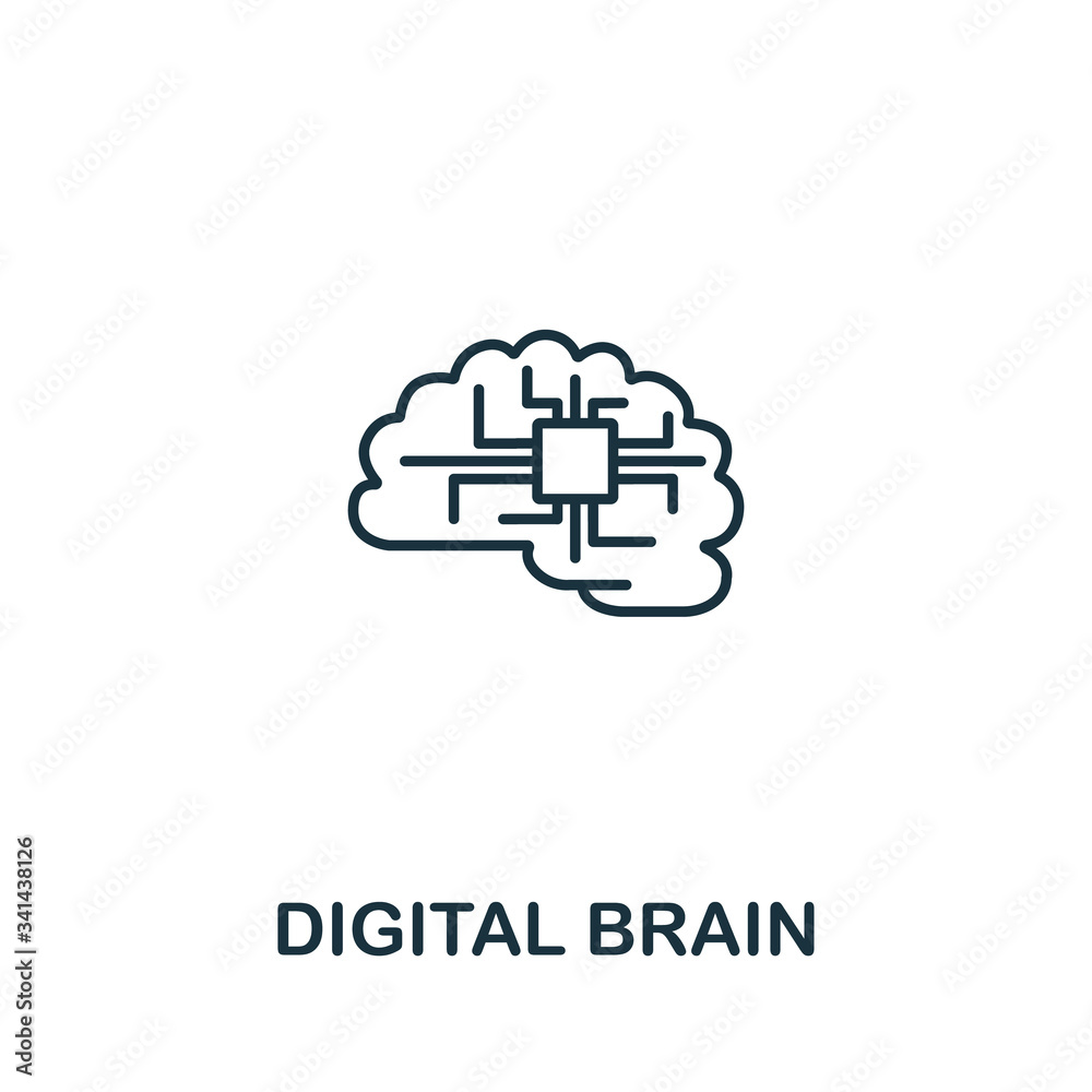 Digital Brain icon from artificial intelligence collection. Simple line ...