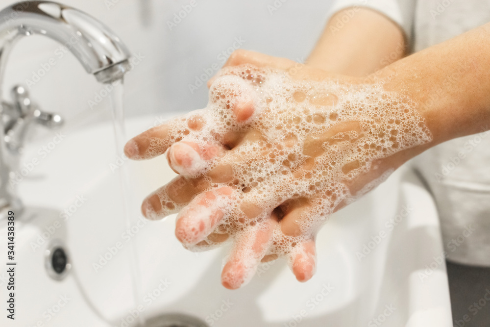 Rubbing fingers, Washing hands with antibacterial soap in proper ...