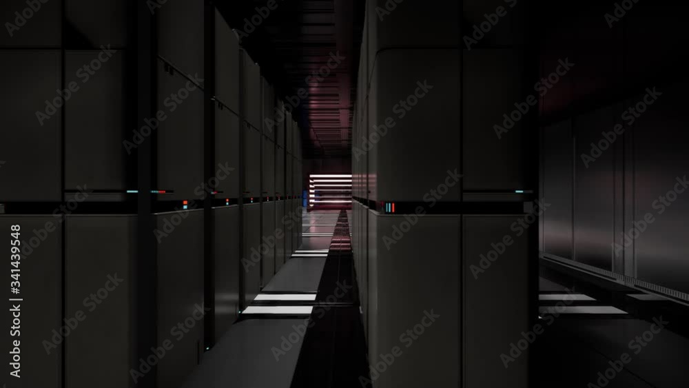 Video Stock Working data center with servers in rows. Blinking red and blue led lights. Science ...
