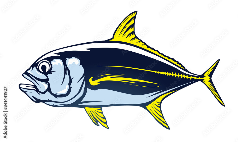 Fishing emblem of permit isolated on white. Bone fish logo in blue ...