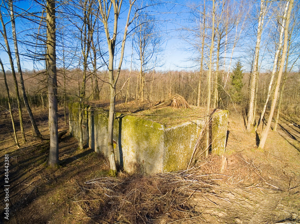 Aerial view of reinforced concrete bunkers belonged to Headquarters of ...