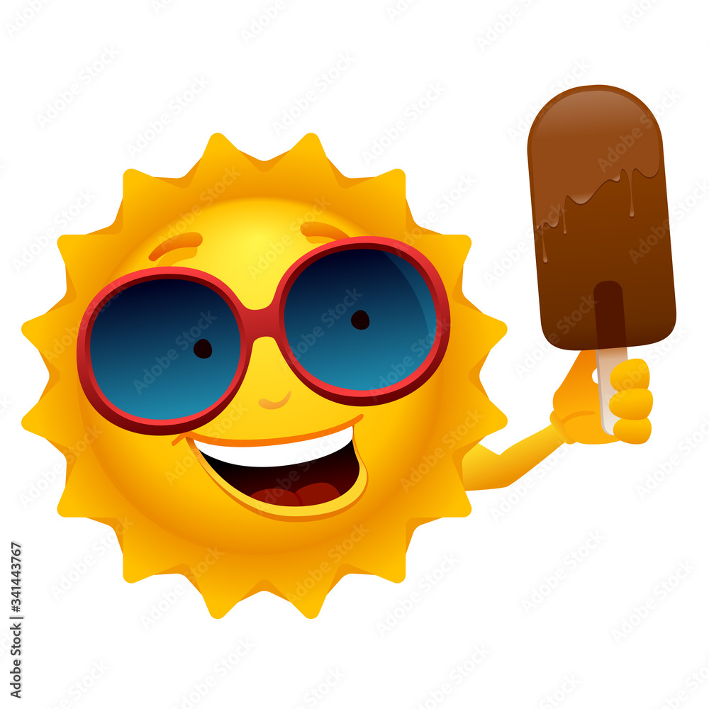 Cartoon sun character with ice cream. To see the other vector sun ...