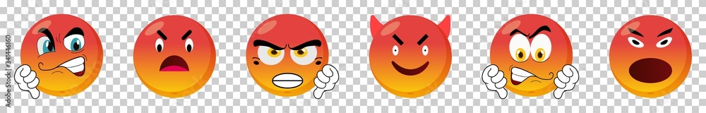 Evil emotions. Irritation on the face. Angry cartoon face. Vector ...