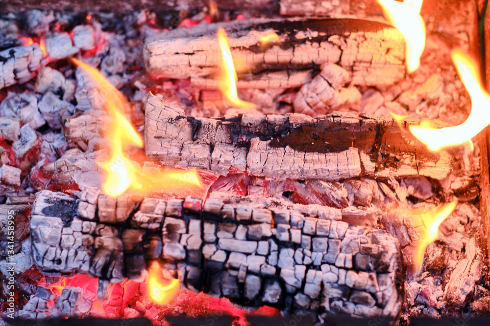 The background or texture of burning fire, smoke, wood, ash and coal ...