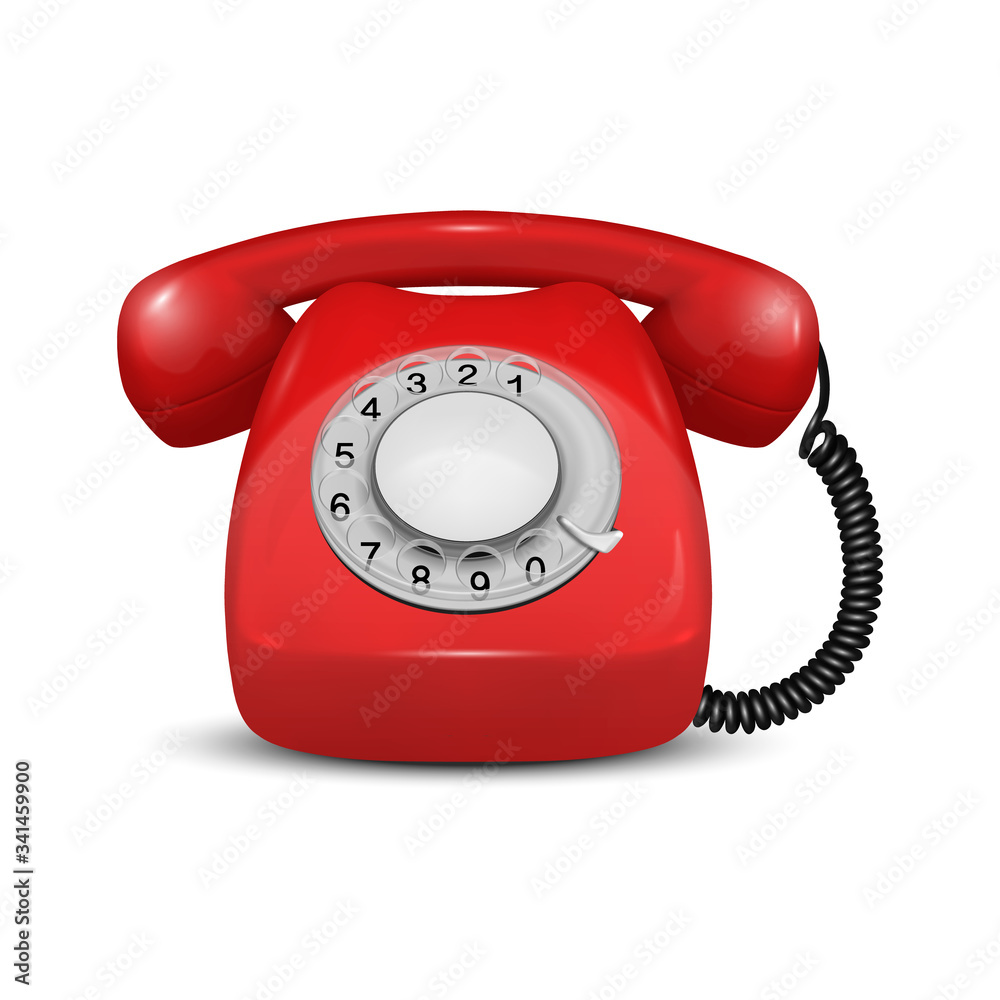 Vector 3d Realistic Vintage Retro Old Red Telephone Icon Closeup ...