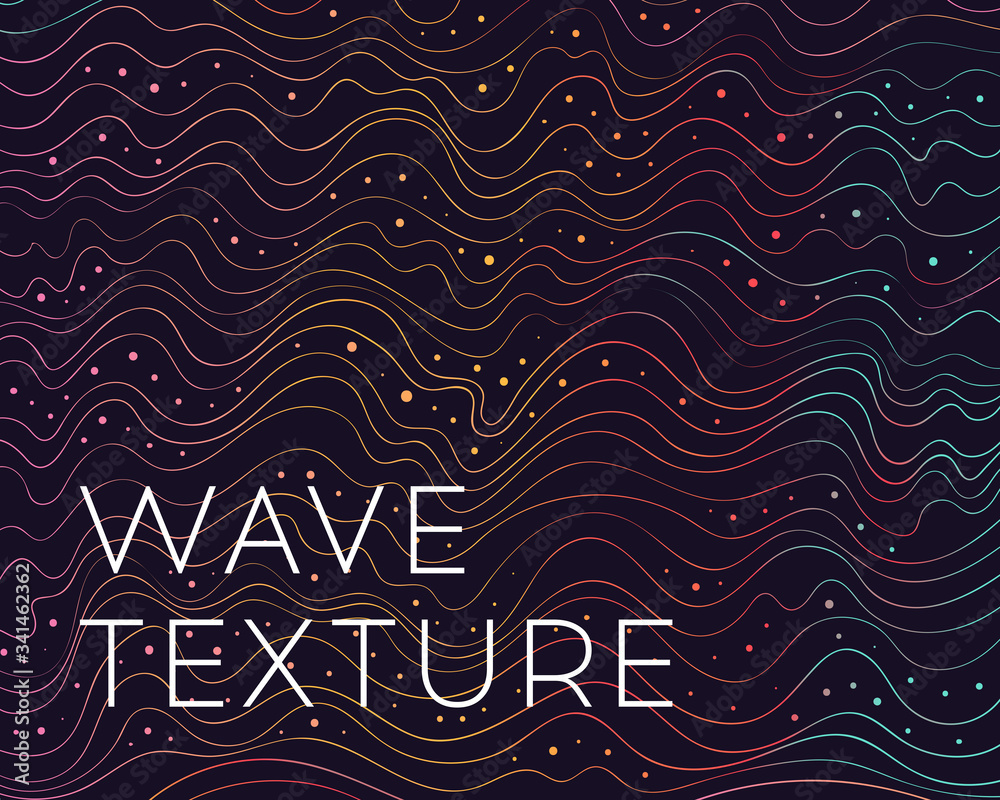 Wave lines pattern. White wavy lines on black background with ...