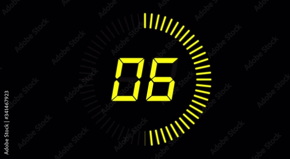 Digital countdown clock, 10 seconds with numbers and circle marking ...