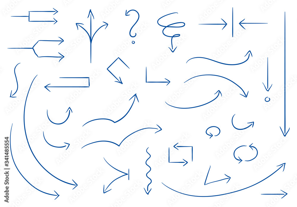 Set of different thin straight and curved arrows for work flow charts ...