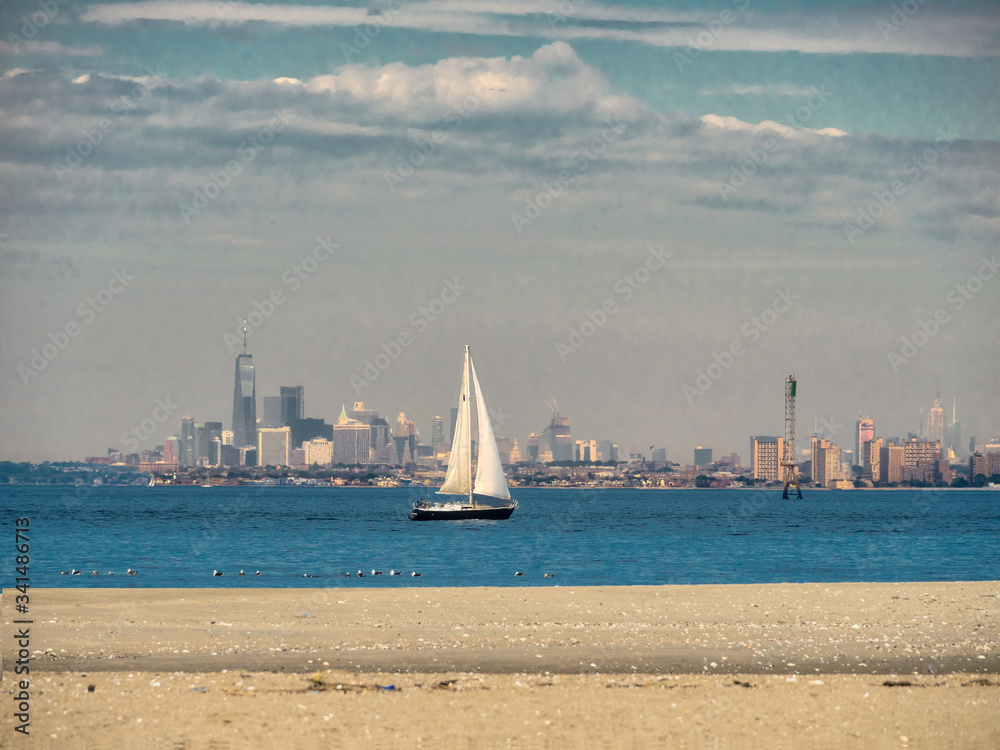 View of Manhattan Skyline, from Liberty State Park in Jersey City, New ...
