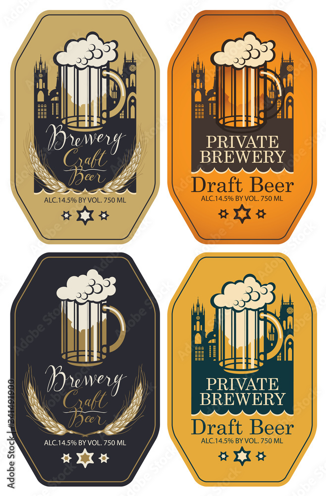 Set of vector labels for craft and draft beer and brewery in figured ...