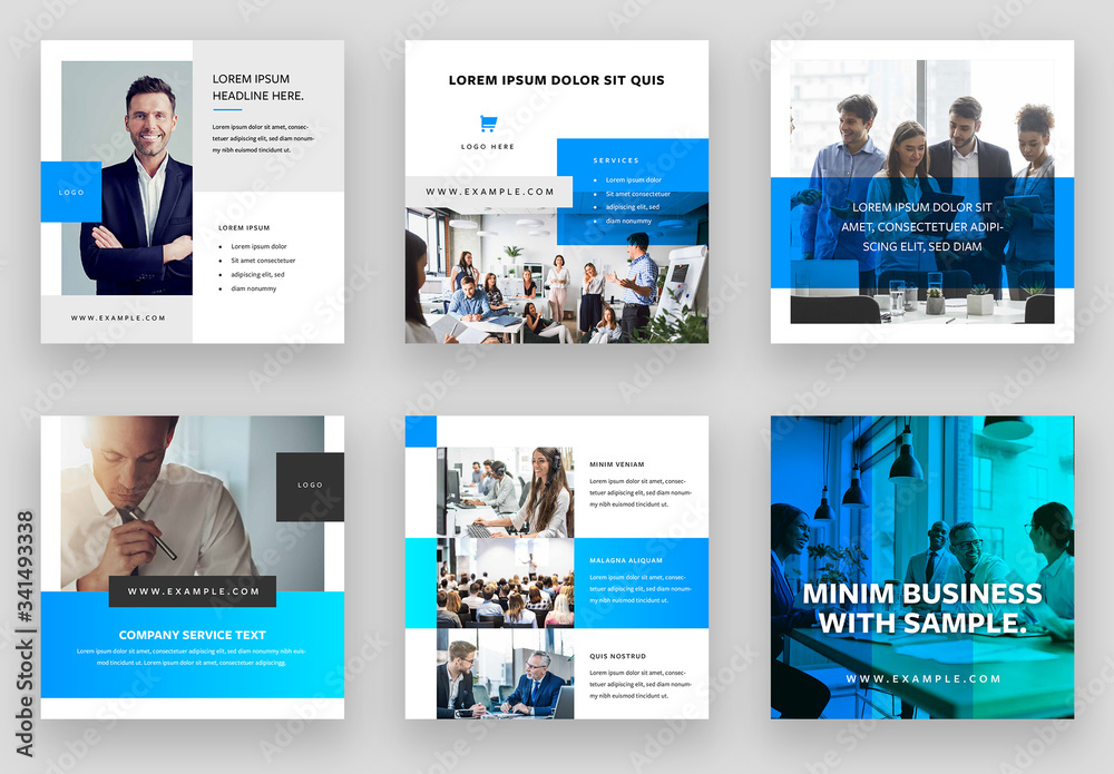 Social Media Layout Set with Bright Blue Accents Stock Template | Adobe ...