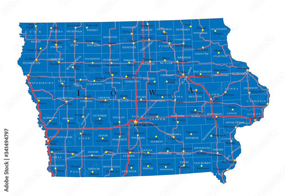 Iowa state political map Stock Vector | Adobe Stock