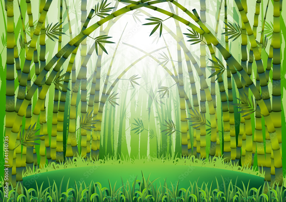 Green bamboo stems with leaves . Cartoon Bamboo trees inside the forest ...