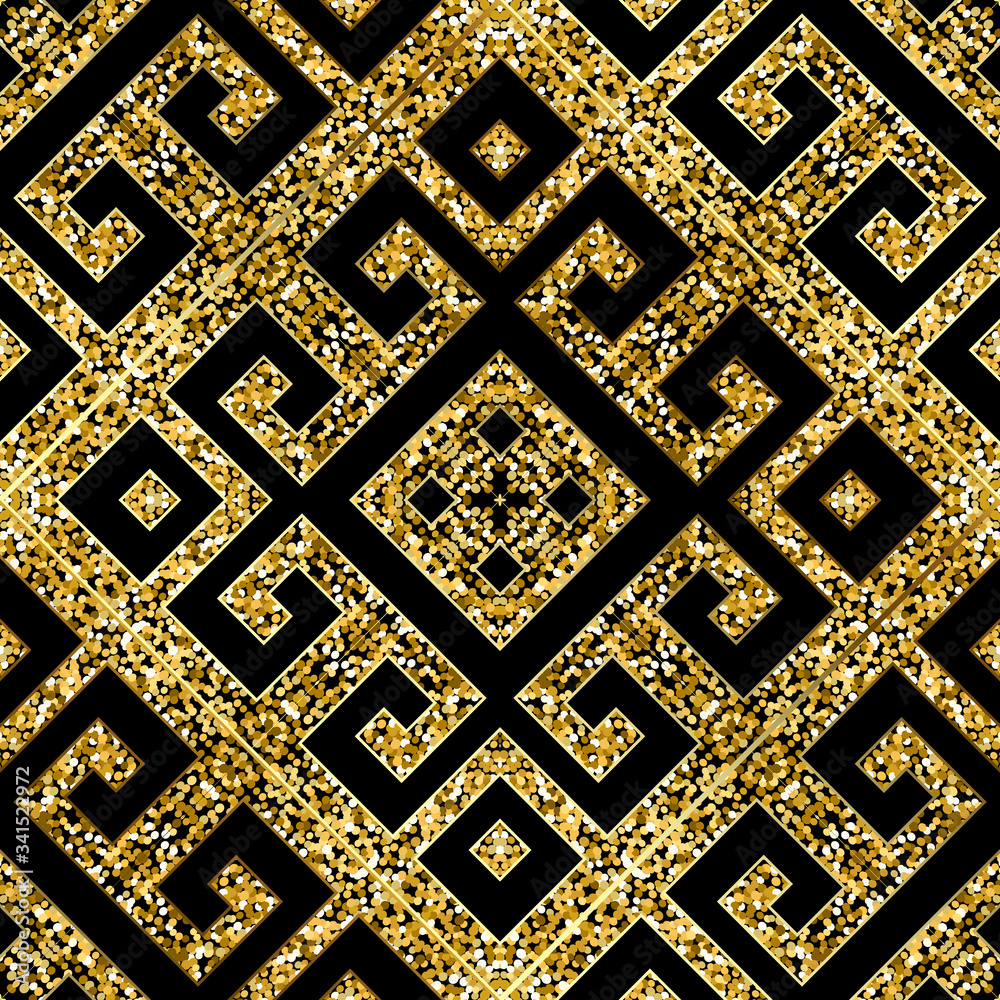 Gold glittery shiny greek vector seamless pattern. Ornate luxury ...