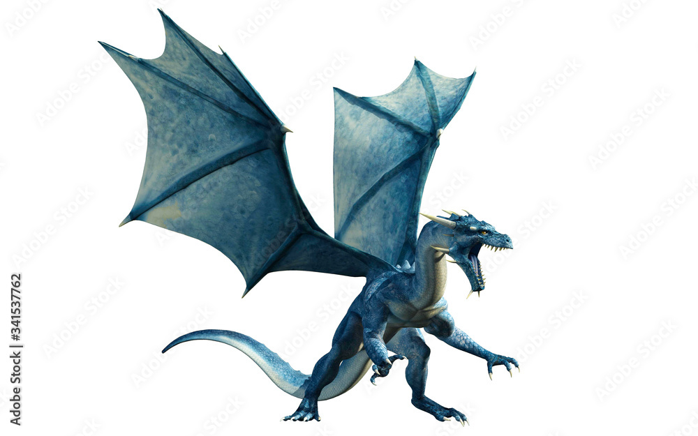 A blue dragon, a beast of myth and legend. Scaly and serpentine with ...