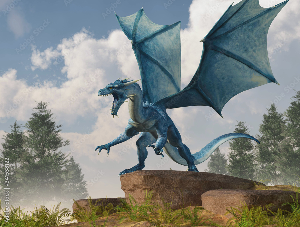 A blue dragon, a beast of myth and legend. Scaly and serpentine with ...