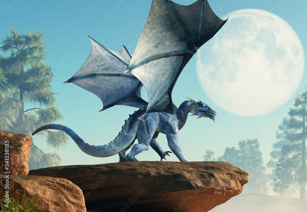 A blue dragon, a beast of myth and legend. Scaly and serpentine with ...