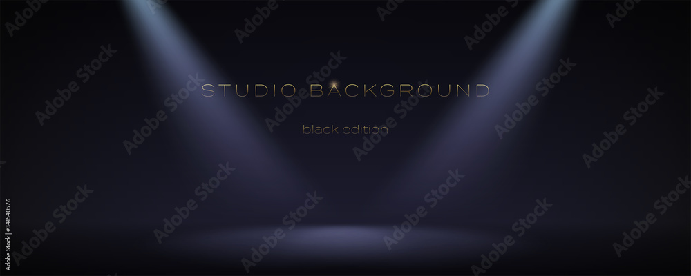 Black empty room illuminate two spotlights. Soft gradient. Dark studio ...