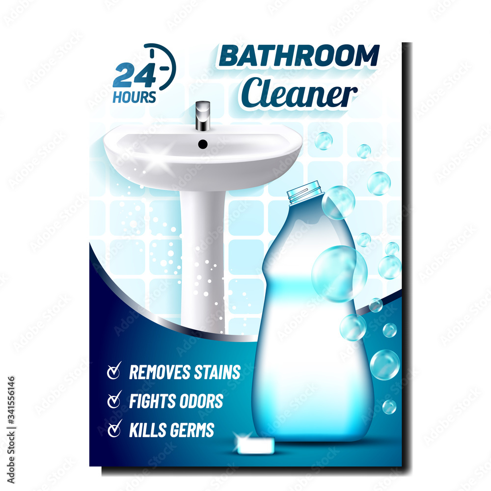 Bathroom Cleaner Creative Promo Poster Vector. Sparklingly Clean Wash ...