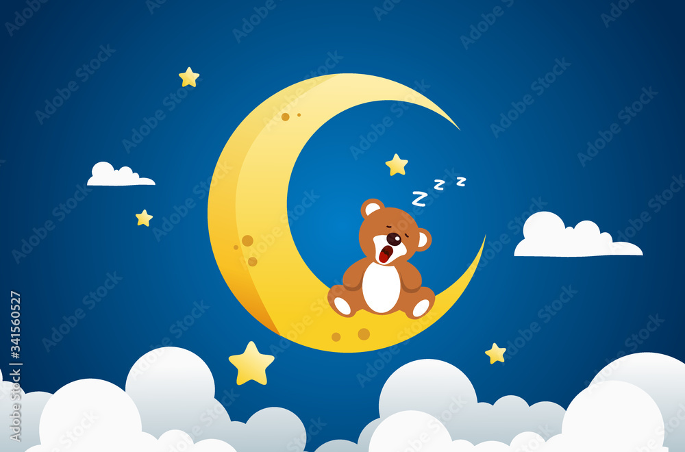 Sweet dream and Good night concept Background. teddy bear is sleeping ...