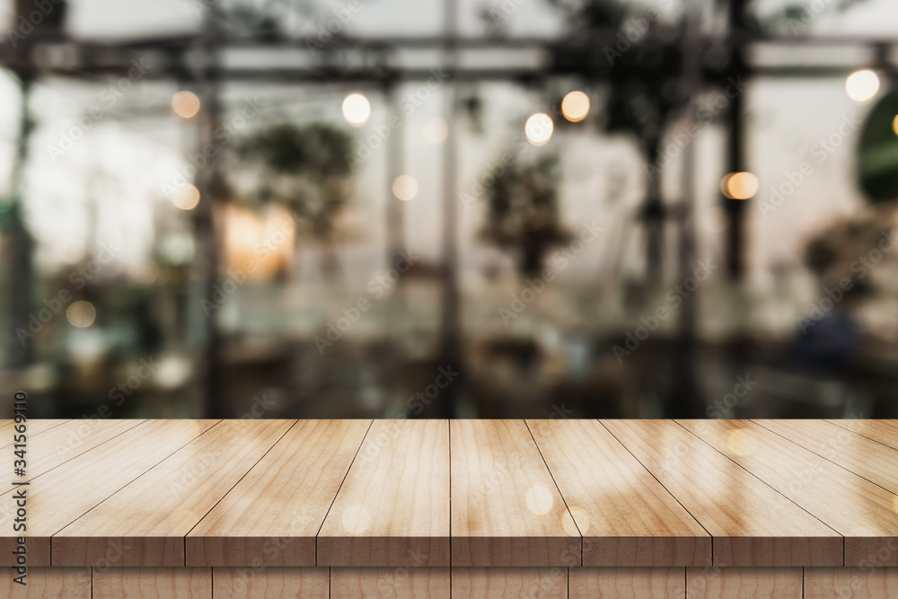 3D Rendering, Wooden top table with bokeh light effect and blur ...