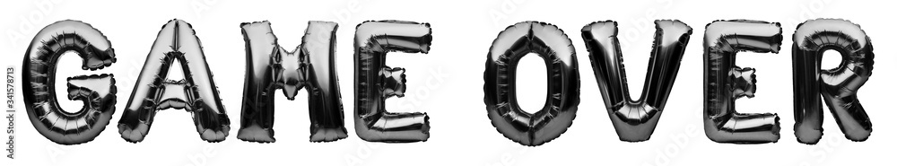 Words GAME OVER made of black inflatable balloons isolated on white ...
