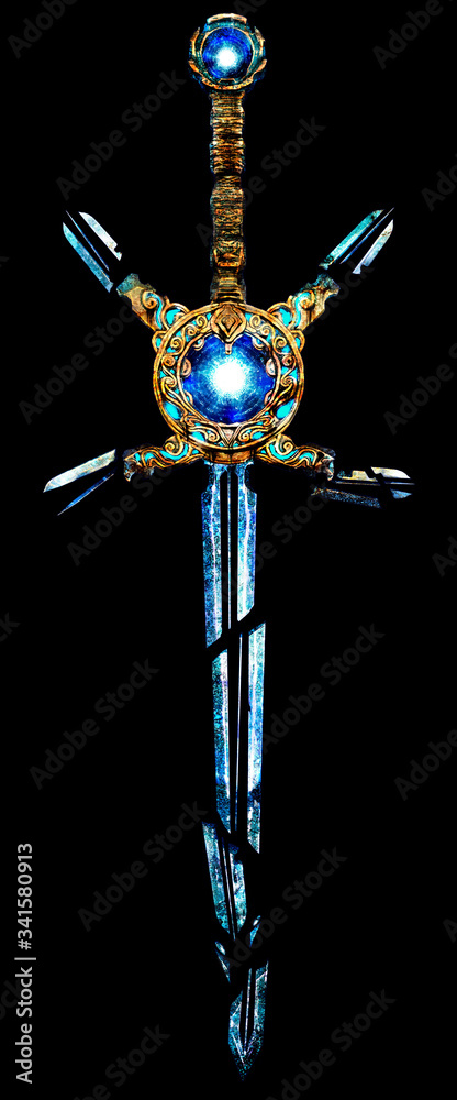 A magic sword with an energy sphere in the hole at the handle, floating ...