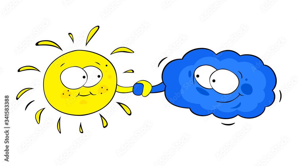 Cute cartoon sun with cloud on white background. Great character for ...