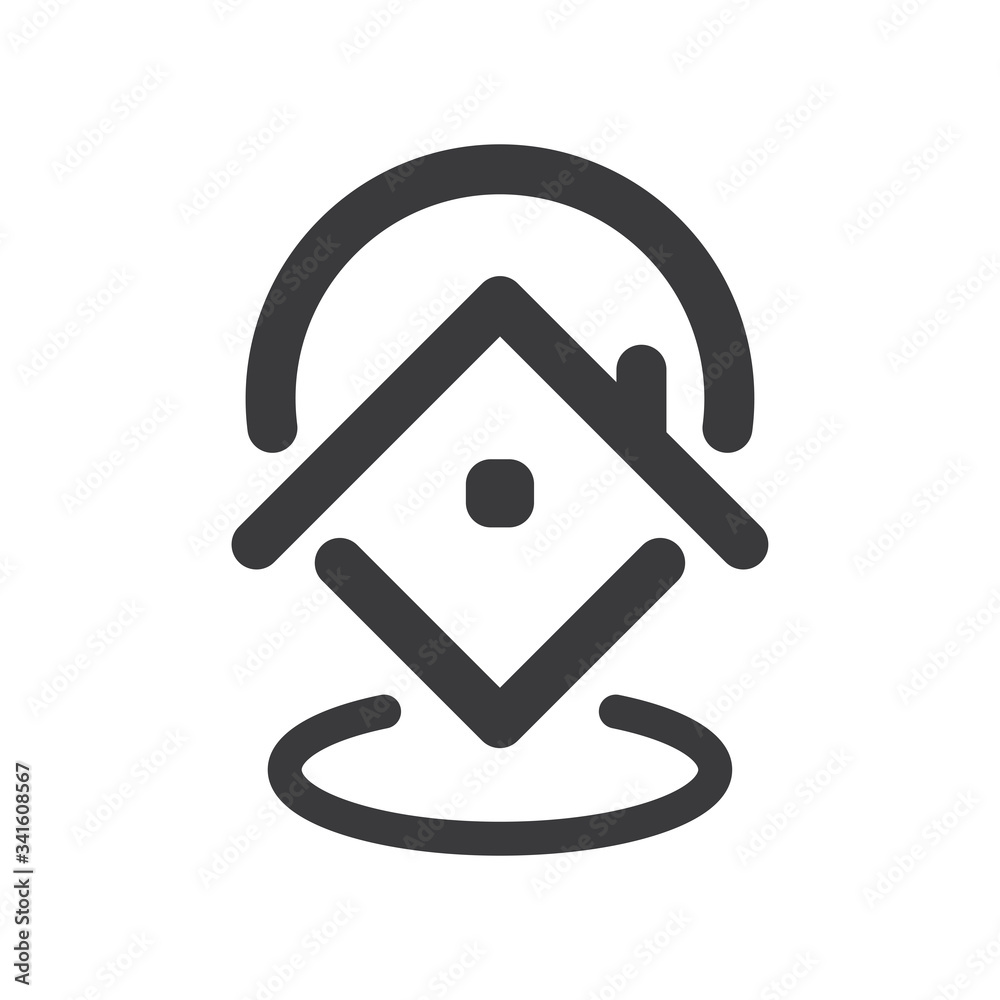 Stay at home location icon. House and map pin combined pictogram ...