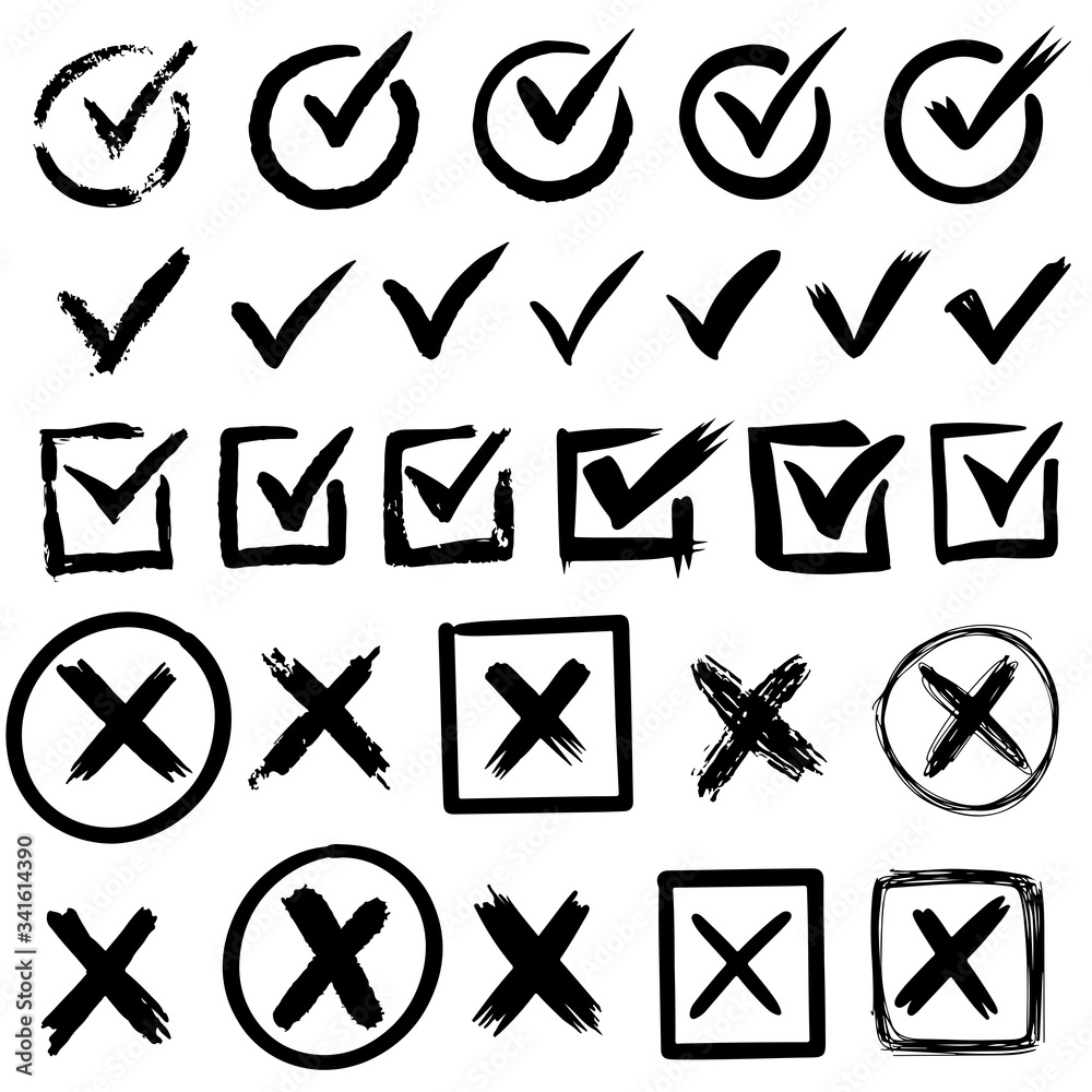 set of hand drawn check (V) signs isolated on white background. Vector ...