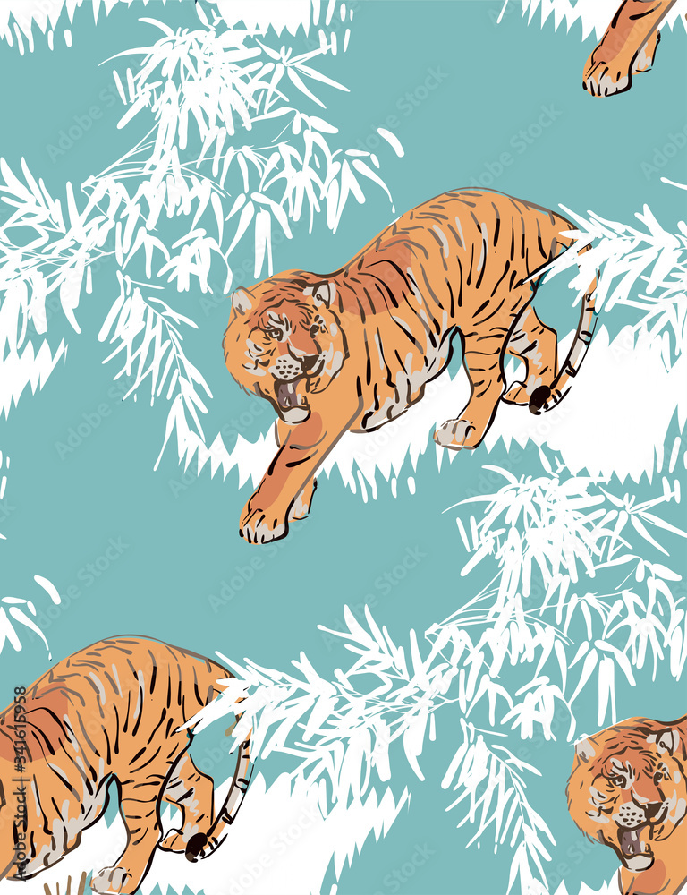 tiger vector japanese chinese nature ink illustration engraved sketch ...